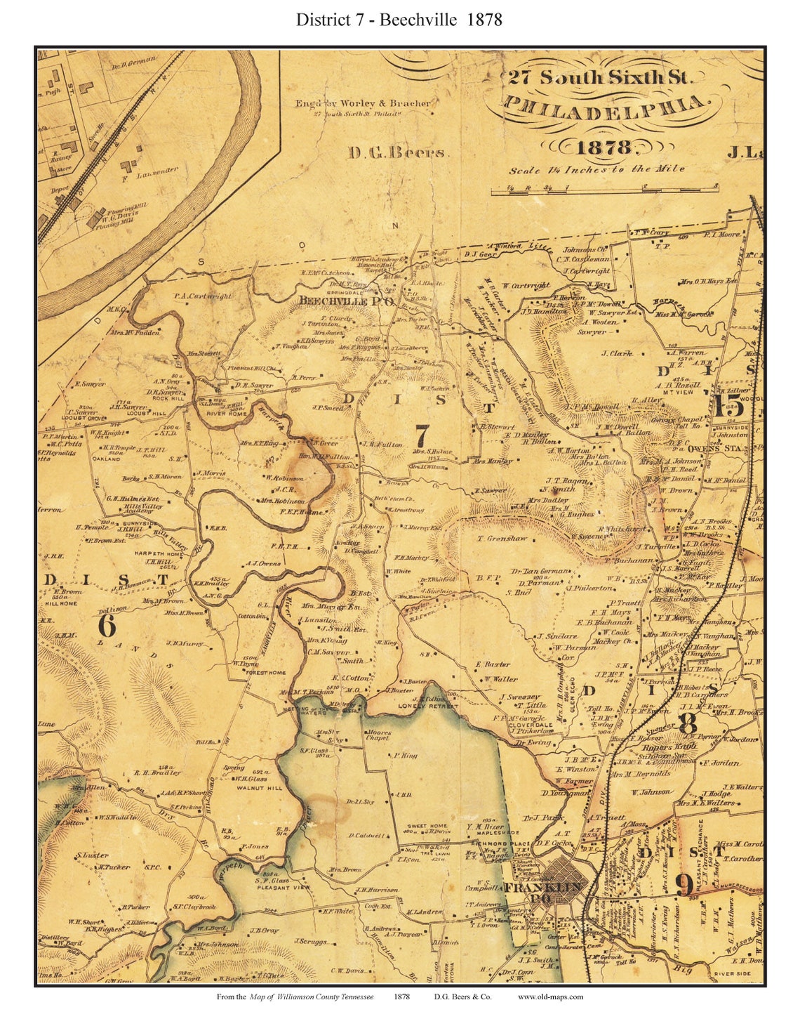 District 7 Beechville 1878 Old Town Map with Homeowner Names | Etsy