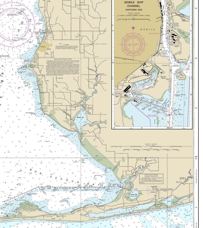 Mobile Bay 2014 Nautical Old Map Reprint - Alabama -fairhope Bon Secour ...