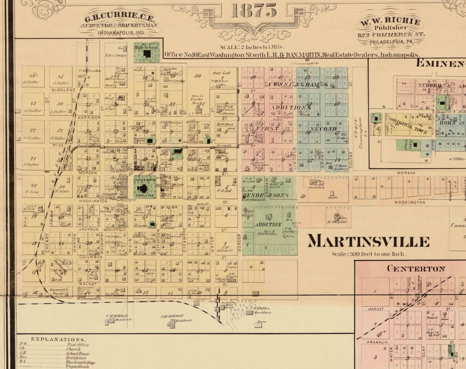 Morgan County Indiana 1875 - Old Wall Map Reprint With Homeowner Names ...