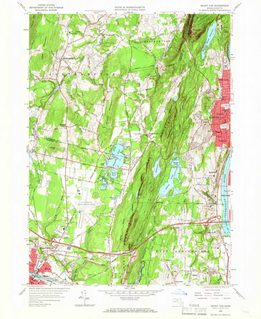 Mount Tom 1958 1966 Old Topo Map Holyoke Westfield 7x7 - Etsy