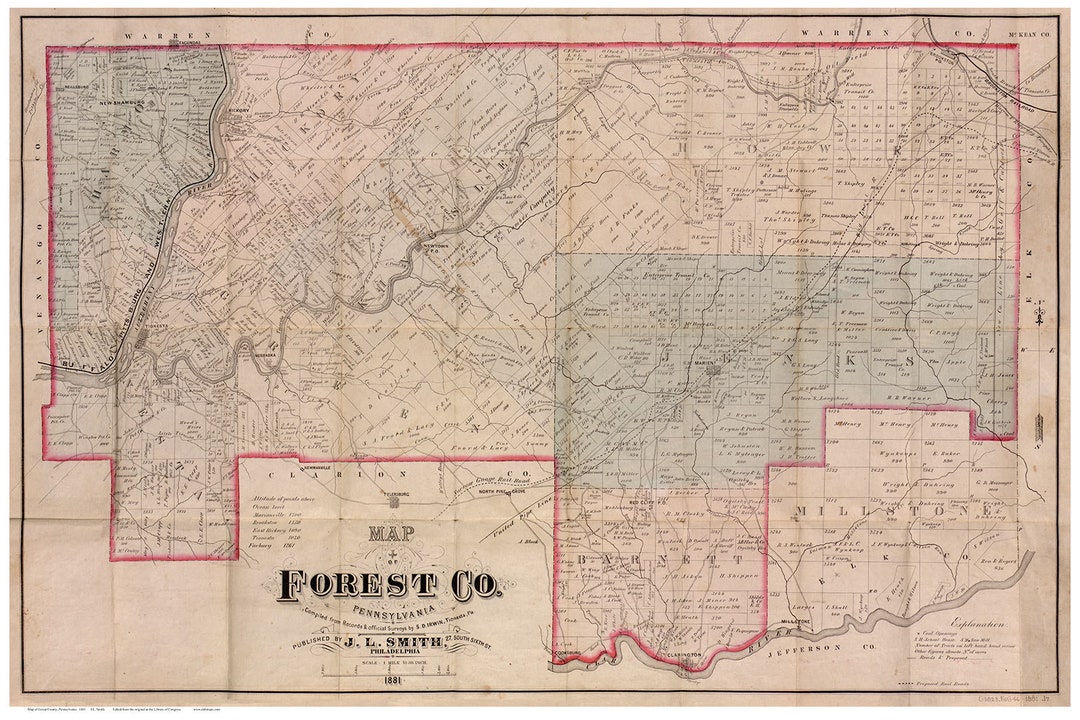 Forest County Pennsylvania 1881 - Old Wall Map With Homeowner Names ...