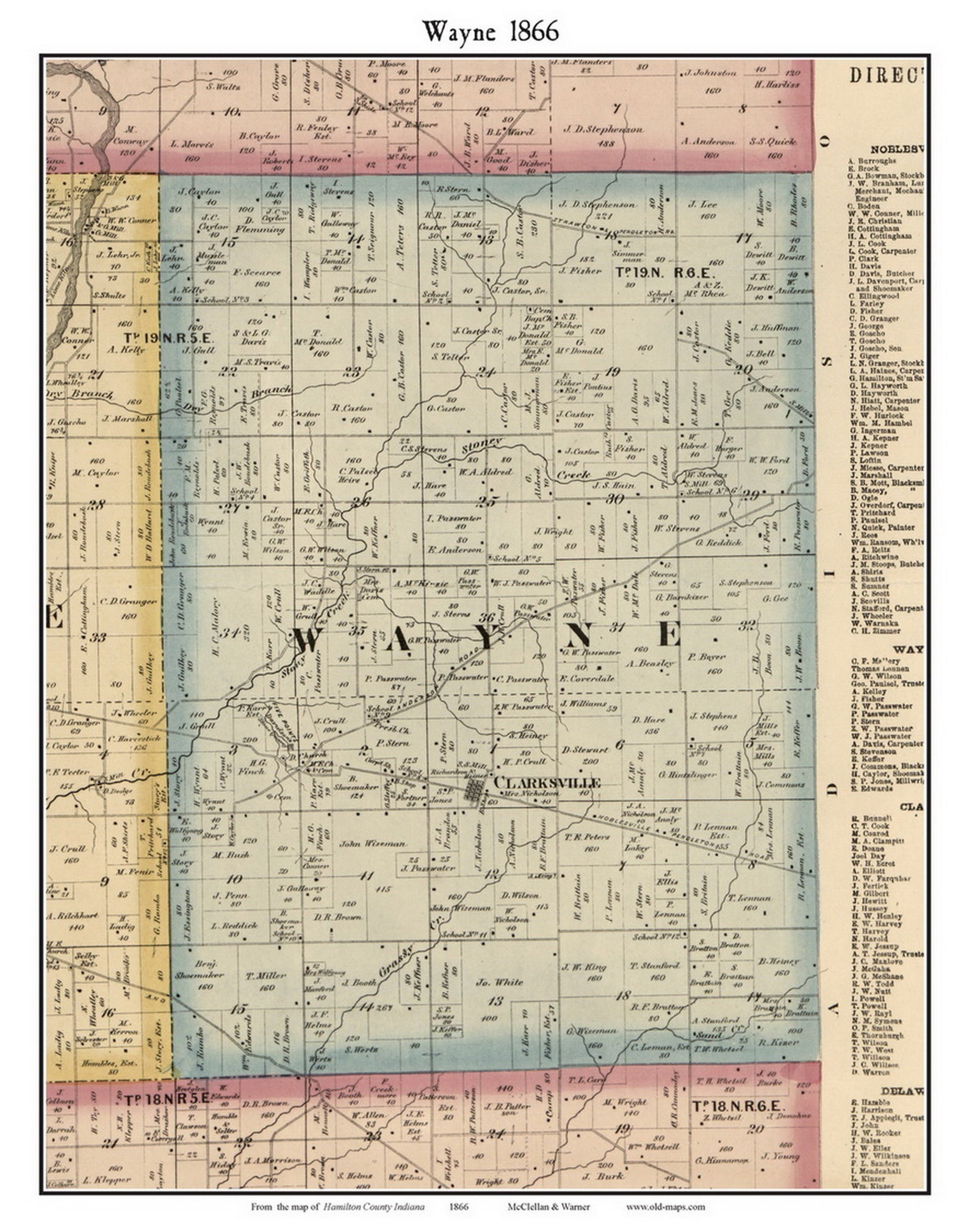 Wayne 1866 Old Town Map With Homeowner Names Indiana - Etsy