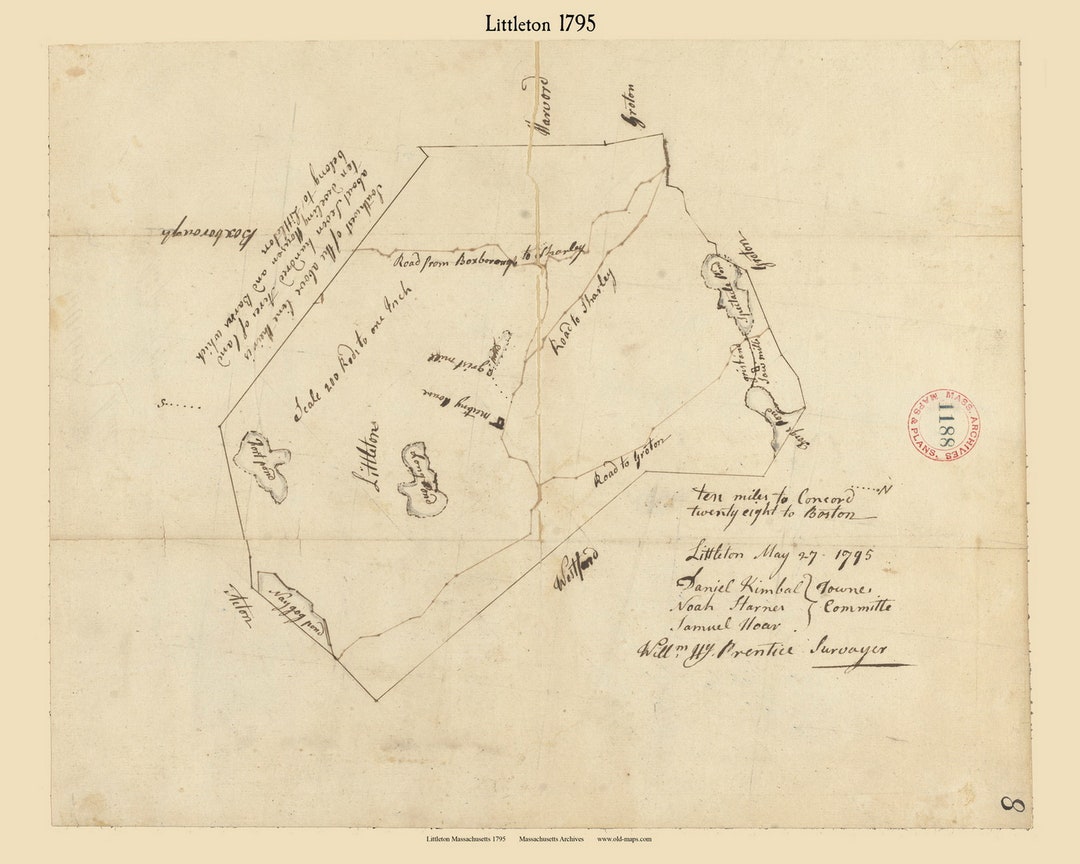 Littleton 1795 Town Plan - Old Roads Reprint Massachusetts Archives ...