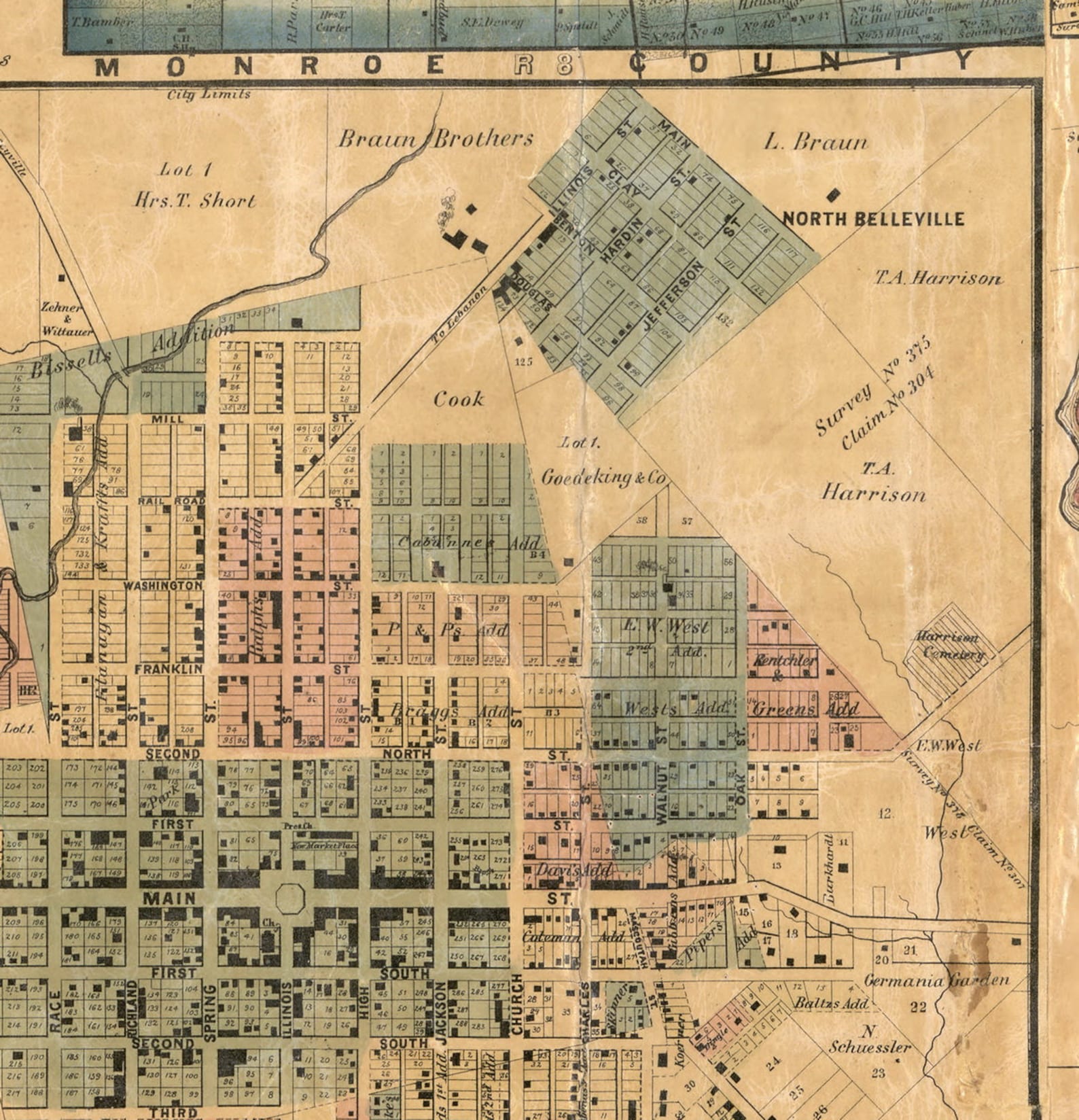 Belleville Village Illinois 1863 Old Town Map Custom Print - Etsy.de