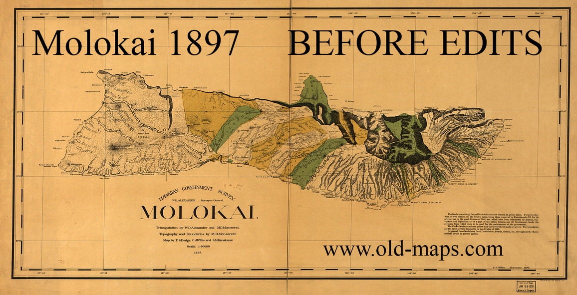 Map of Molokai 1897 - W.D. Alexander - Hawaiian Islands - Etsy