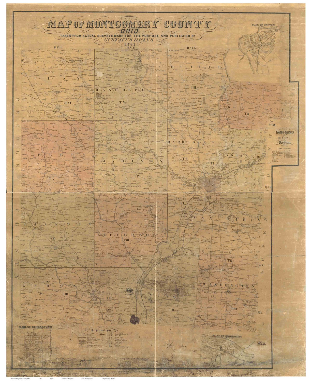 Montgomery County Ohio 1851 Old Wall Map Reprint with | Etsy