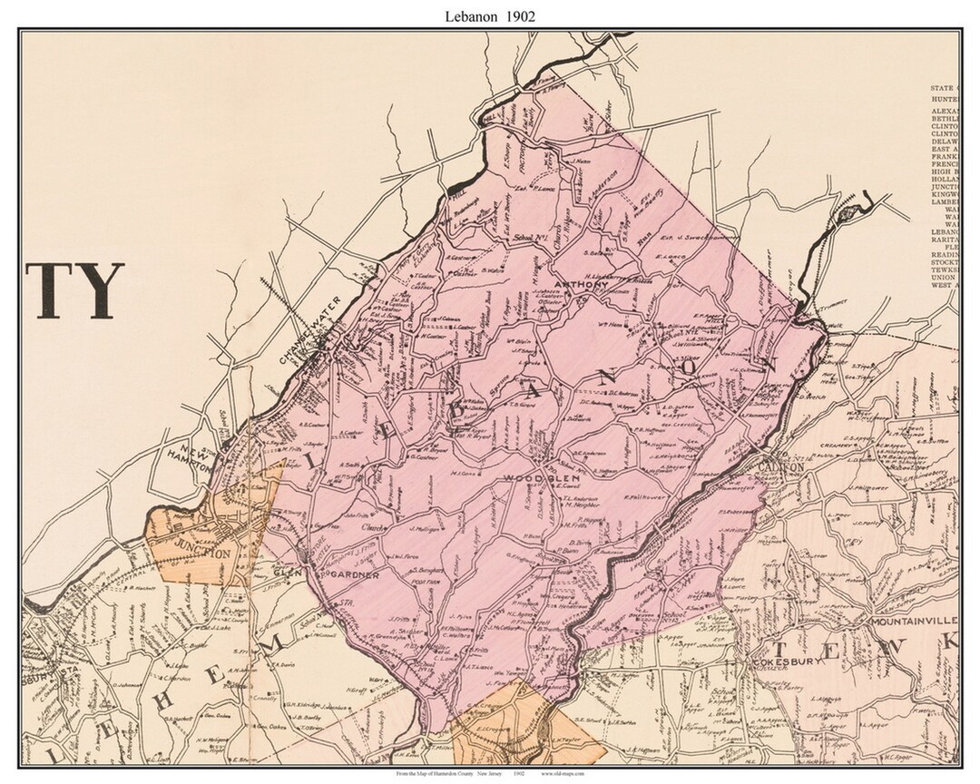 Lebanon 1902 Old Town Map With Homeowner Names New Jersey Junction ...
