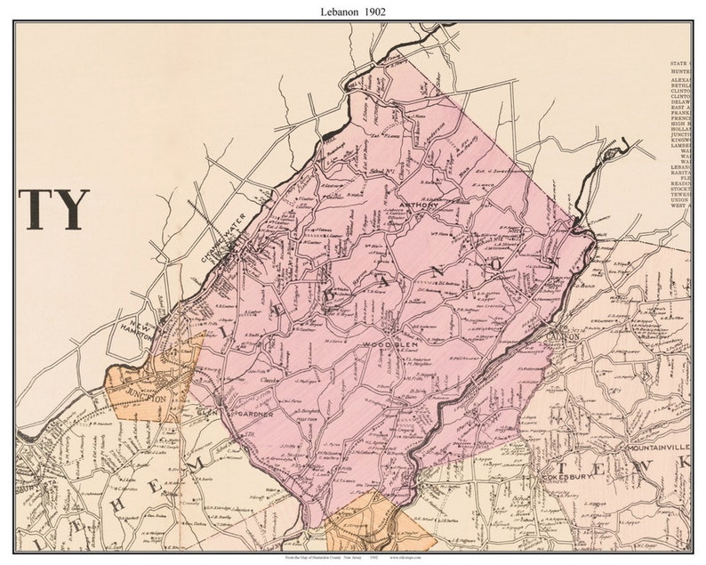 Lebanon 1902 Old Town Map With Homeowner Names New Jersey Junction ...