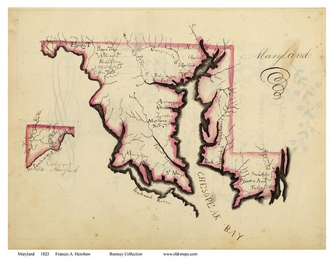 Maryland State Map 1823 - Old Map Reprint - Etsy