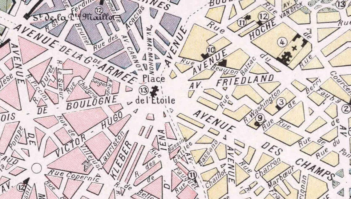 Old Map of Paris 1900 France -- Larousse Atlas -- Detailed Index ...