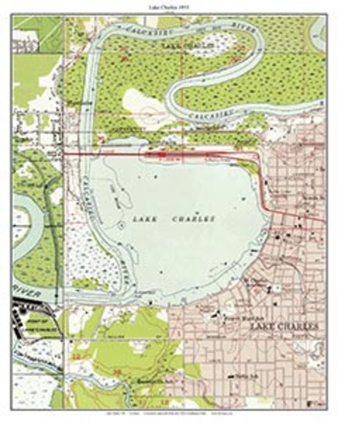 Lake Charles - 1955 - USGS Old Topographic Map Custom Composite Reprint ...