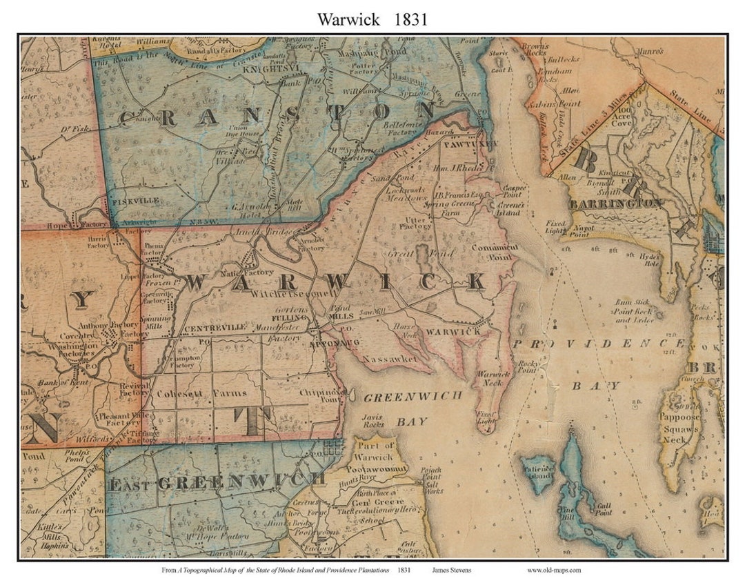 Warwick 1831 Old Town Map - Rhode Island Reprint State RI TM - Etsy
