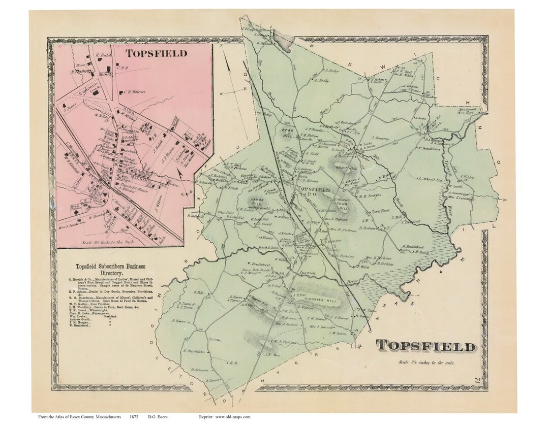 Topsfield 1872 - Old Town Map Reprint - Essex County, Massachusetts ...