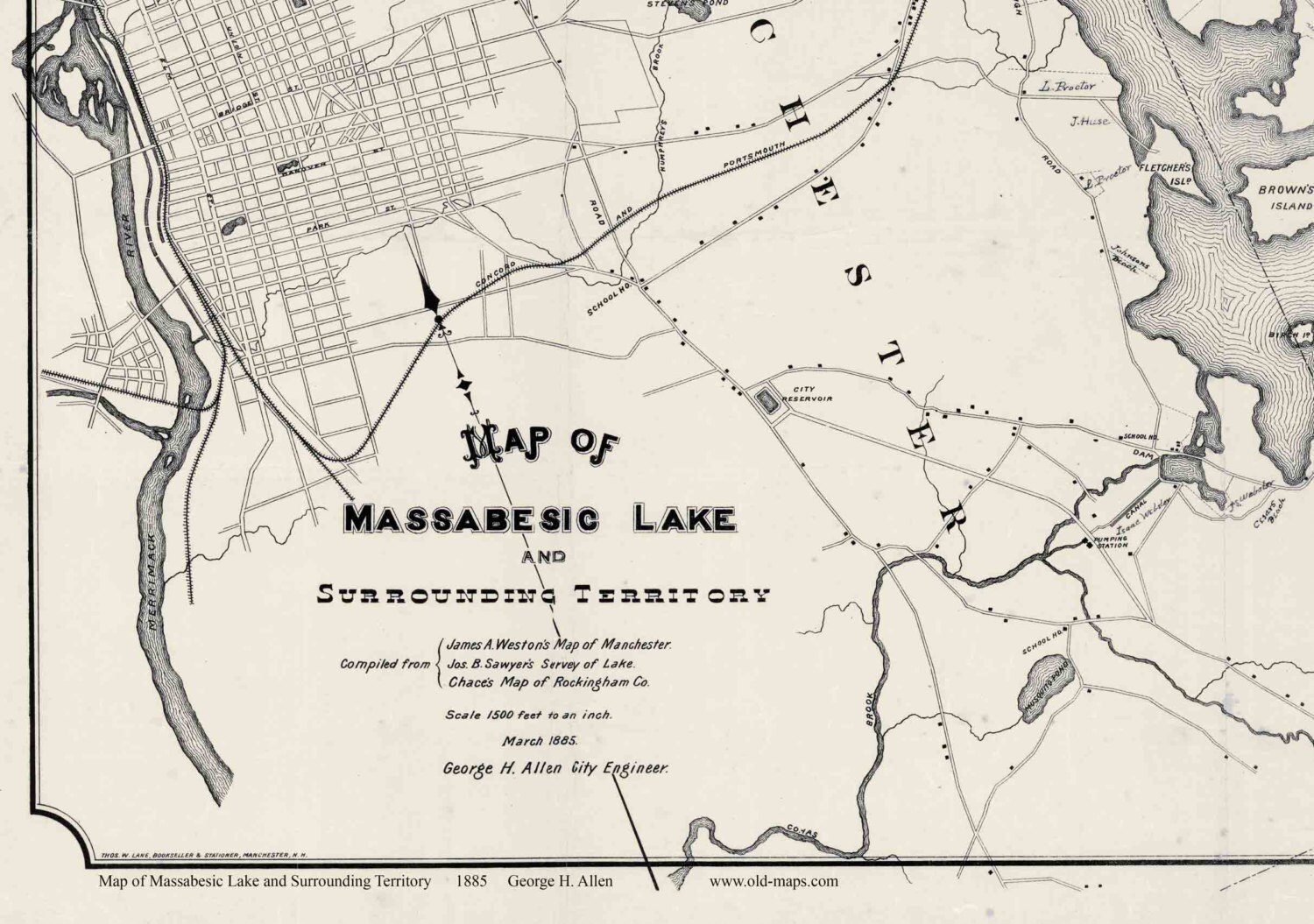 Massabesic Lake 1885 Map Reprint - Manchester New Hampshire Homeowner ...