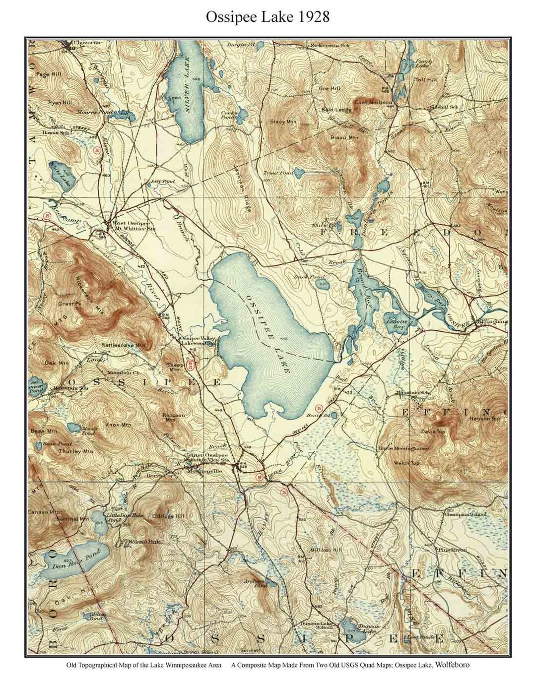 Ossipee Lake 1928 Old Topographic Map by USGS Custom Composite Reprint ...