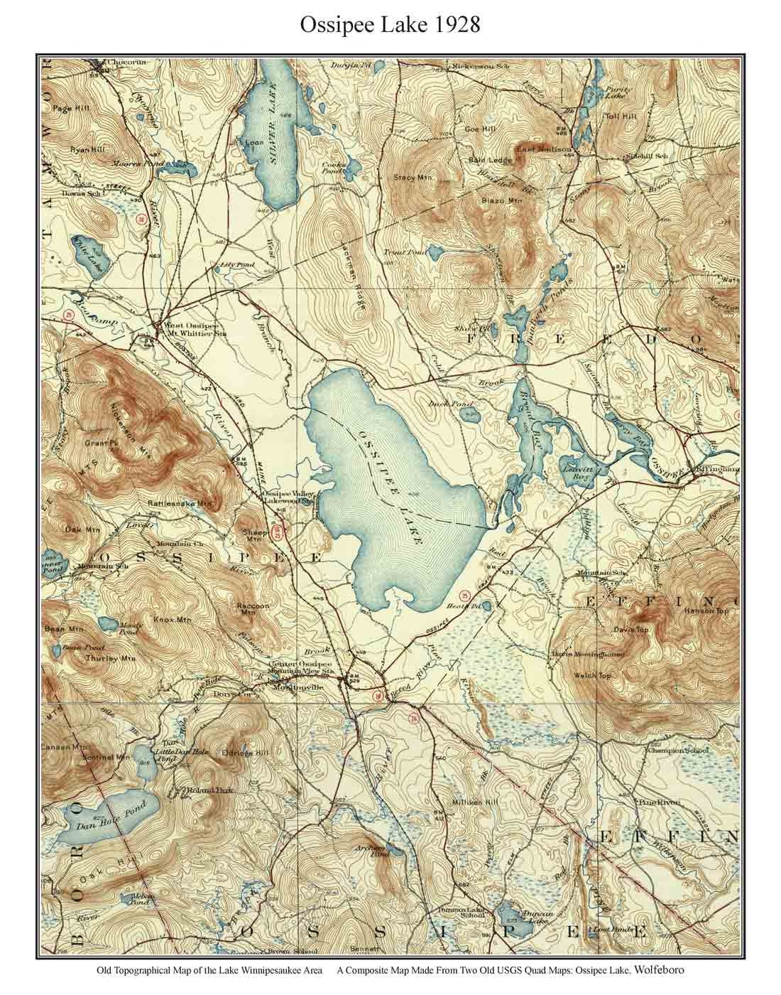 Ossipee Lake 1928 Old Topographic Map by USGS Custom - Etsy