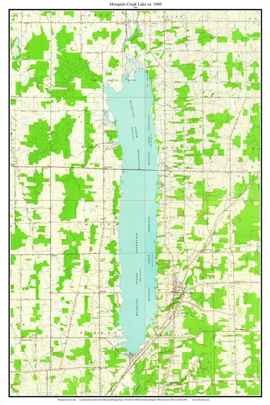 Mosquito Creek Lake 1960 Old Topographic Map USGS - Cortland - Bazetta ...