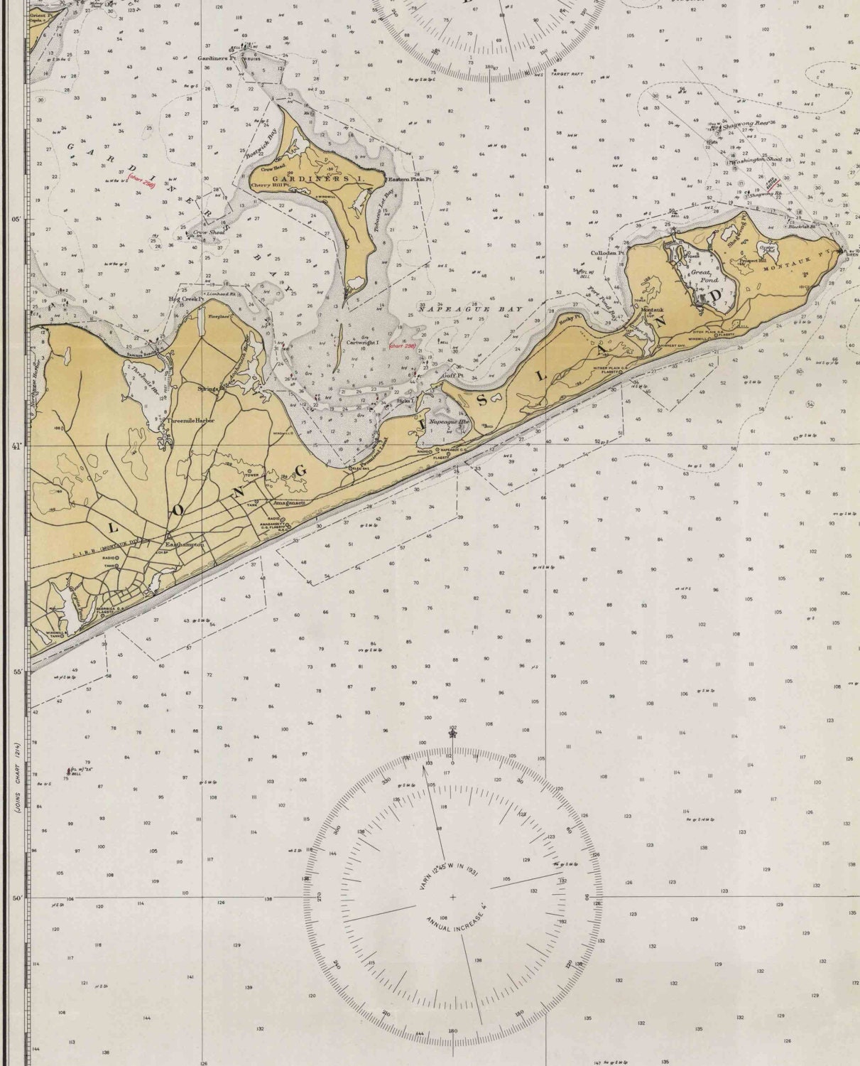 Block Island Sound and Approaches 1934 Nautical Map | Etsy