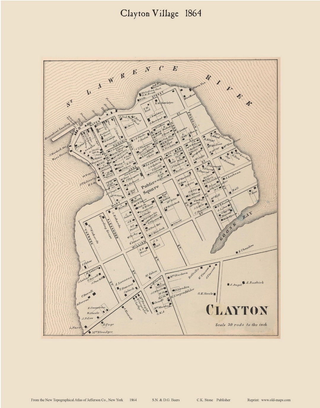 Clayton Village (only) 1864 - Old Town Map Reprint - Jefferson County ...
