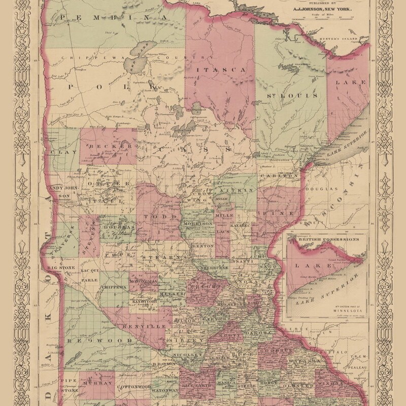 Old Minnesota Map - Etsy