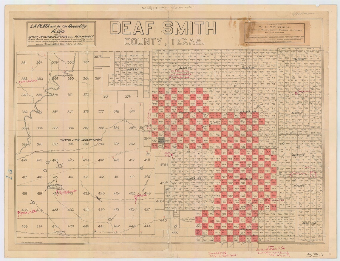 Deaf Smith County Texas Ca 1880 Old Wall Map Reprint With - Etsy