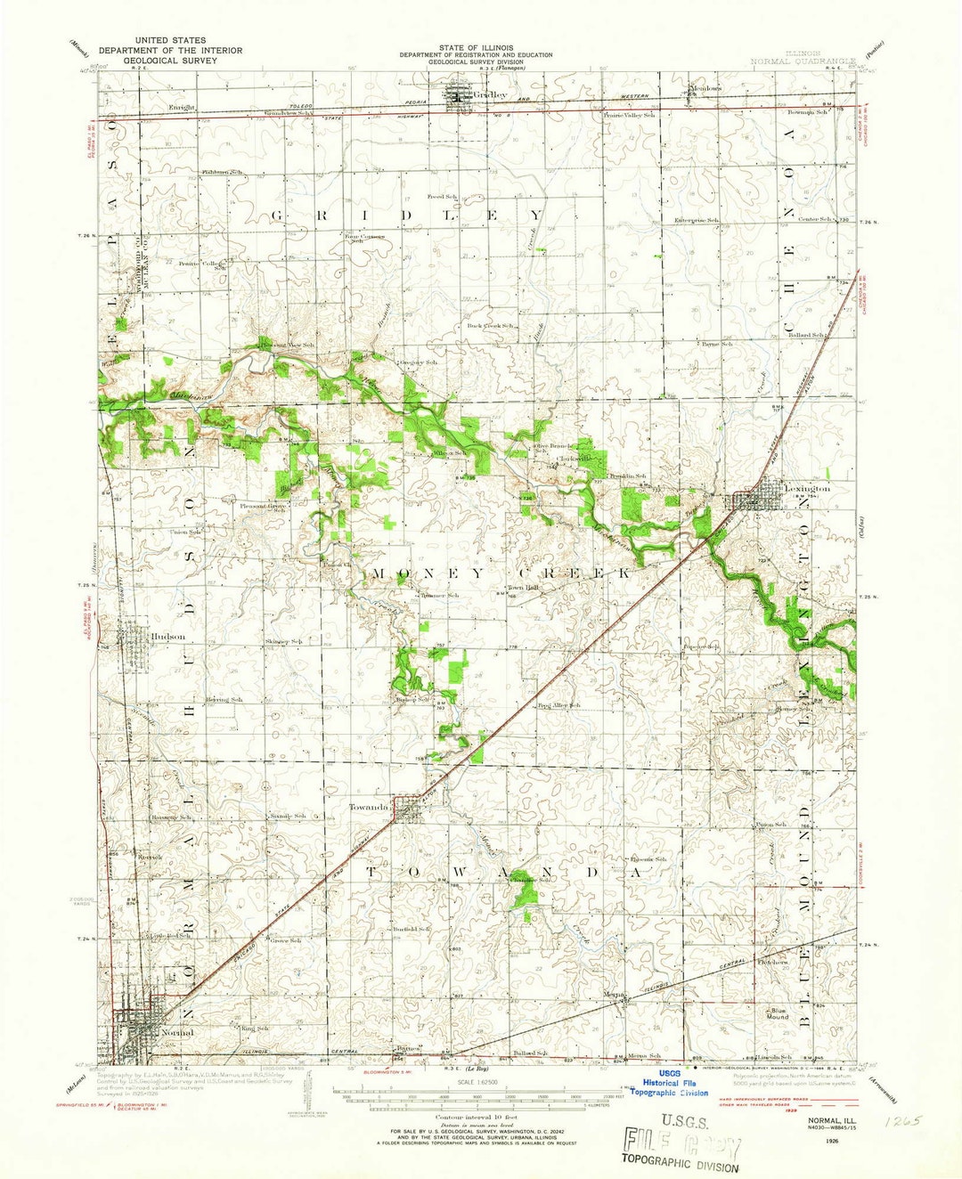 Normal 1926 1966 Old Topo Map Lexington Towanda Hudson Quad Reprint ...