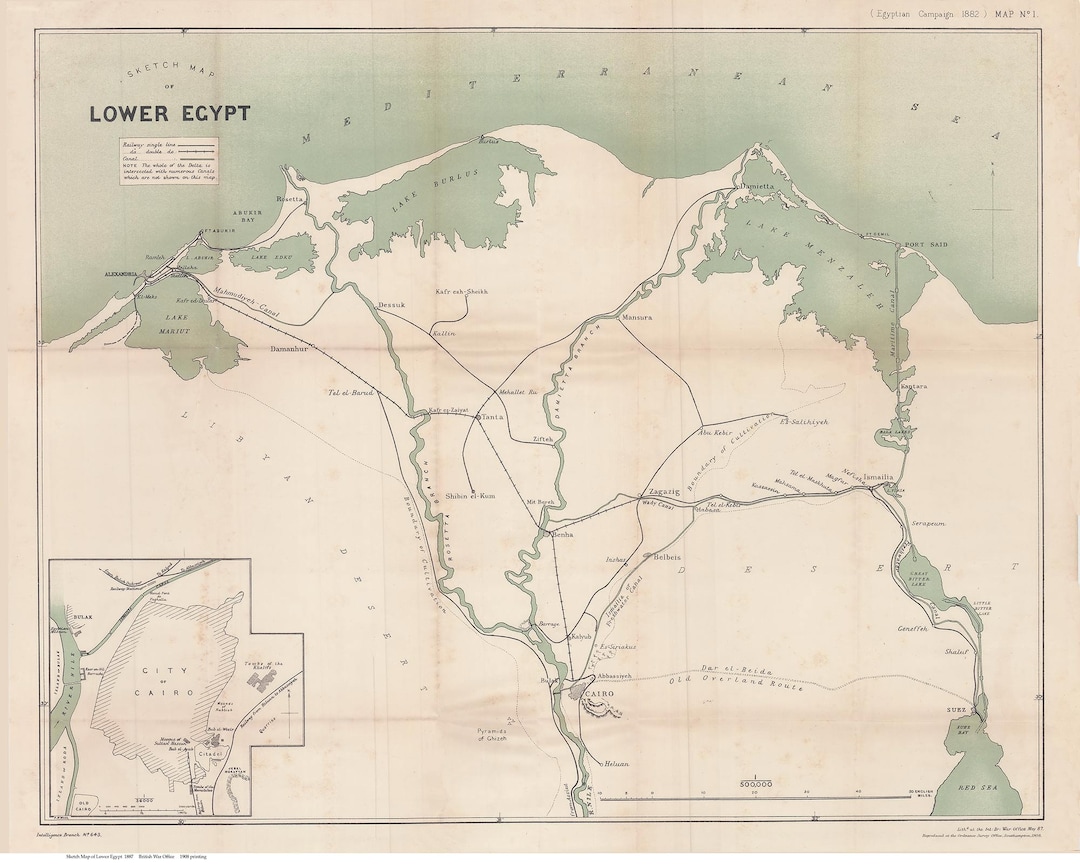 1882 Map Egypt "lower Egypt" Military Cairo Reprint - Etsy