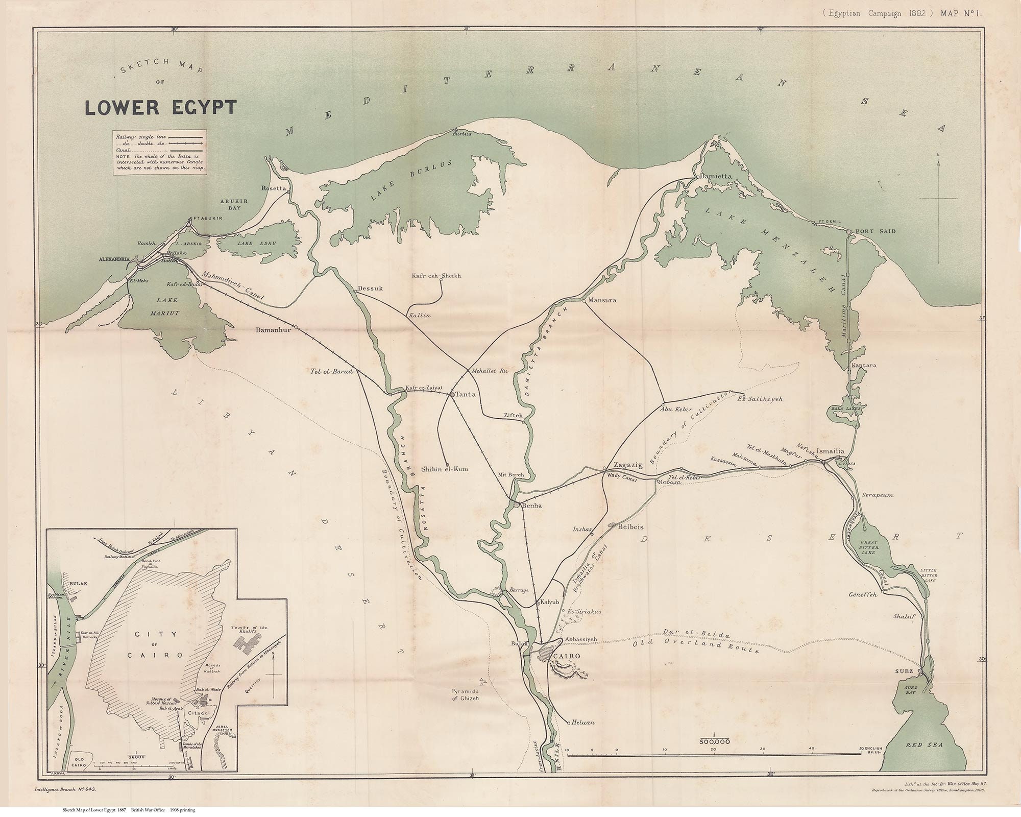 1882 Map Egypt Lower Egypt military Cairo reprint | Etsy