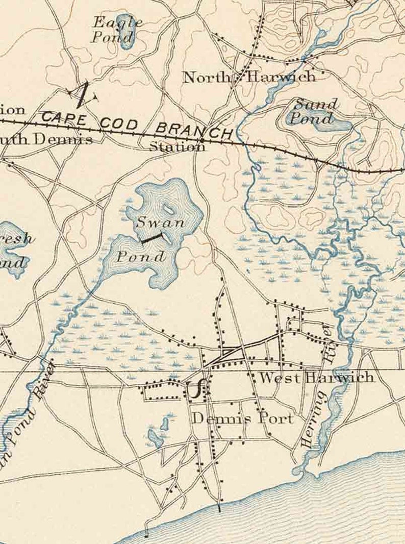 Cape Cod Regions LOWER CAPE 1890 Old Topographic Map | Etsy