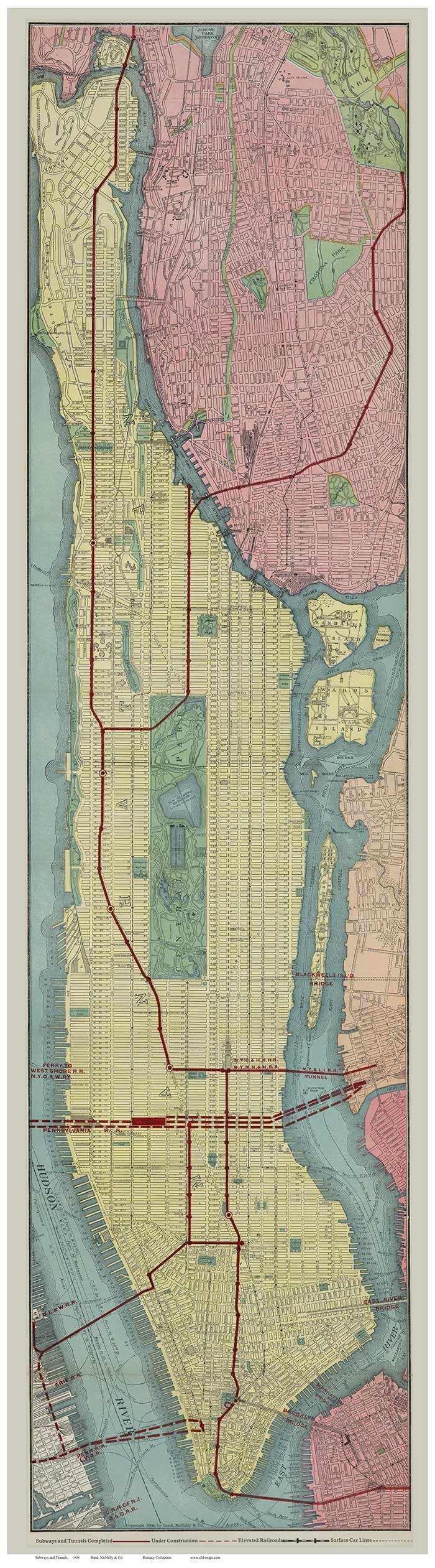 New York City - 1908 Map by Rand Mcnally - Reprint NYC - Etsy