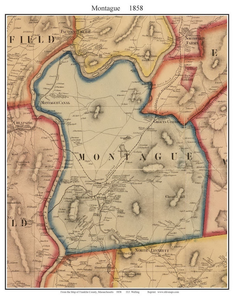 Montague 1858 Old Town Map With Homeowner Names massachusetts - Etsy