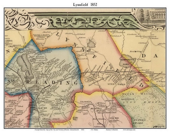 Lynnfield 1852 Old Town Map with Homeowner Names Massachusetts | Etsy