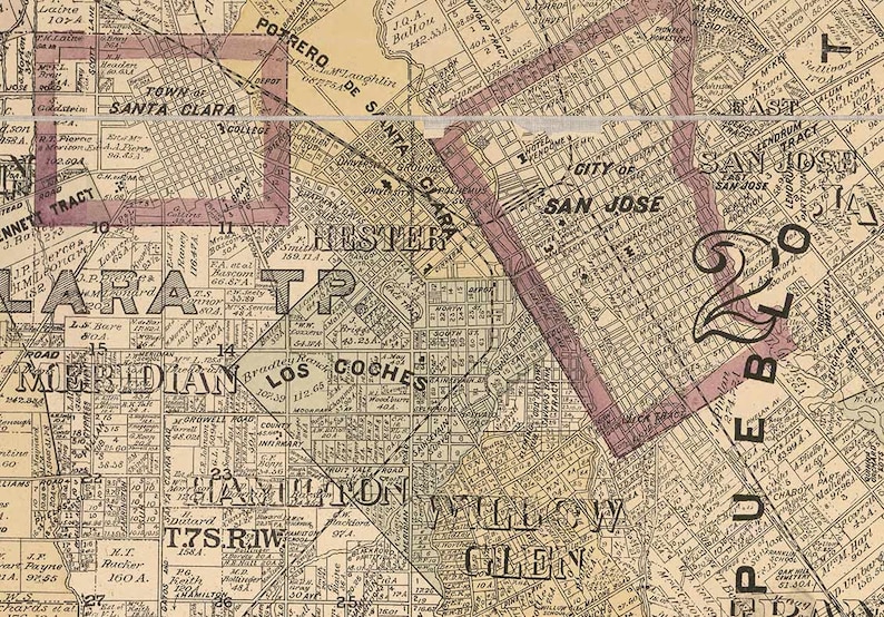 Santa Clara County California 1890 Old Wall Map Reprint With - Etsy