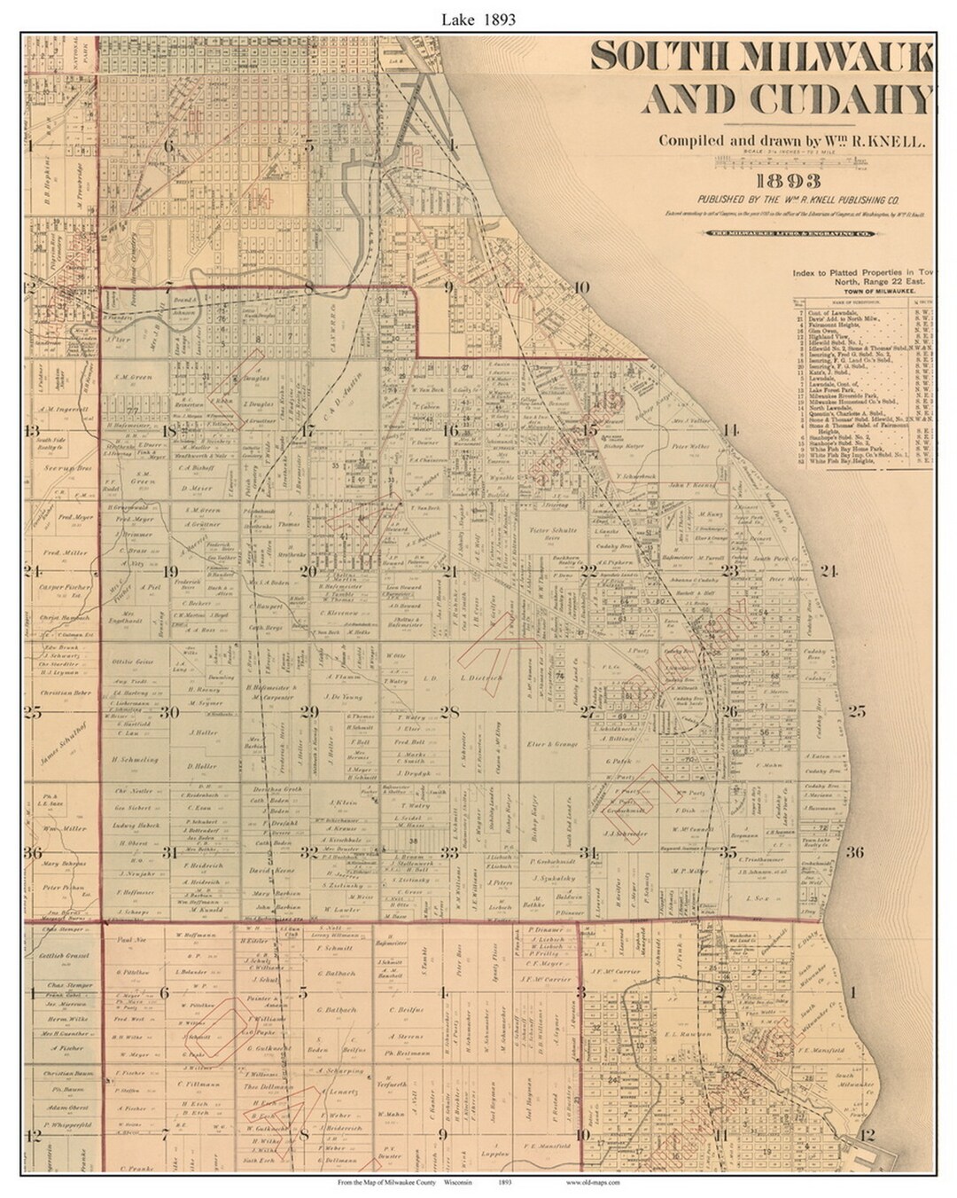 Lake 1893 - Old Town Map With Homeowner Names - Cudahy - Wisconsin ...