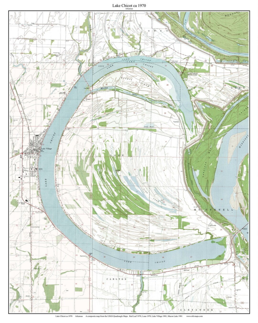 Lake Chicot 1970 USGS Old Topo Map Custom Composite Reprint - Arkansas ...