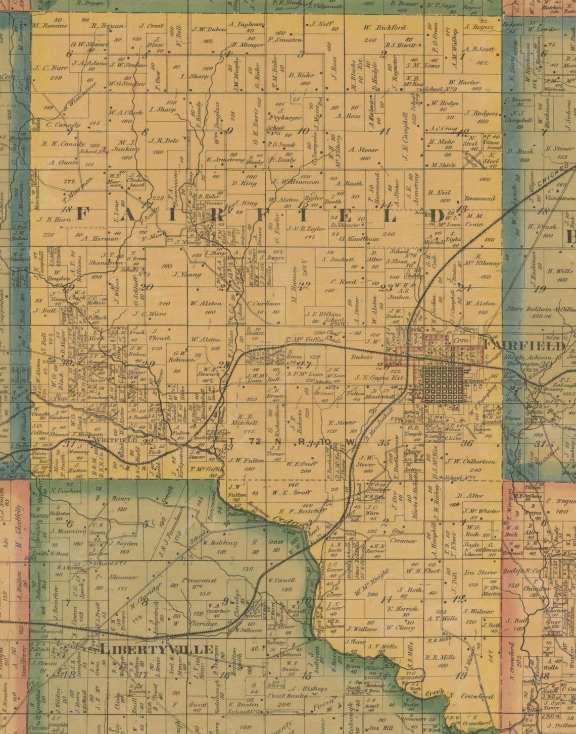 Jefferson County Iowa 1871 Old Wall Map With Landowner Names - Etsy