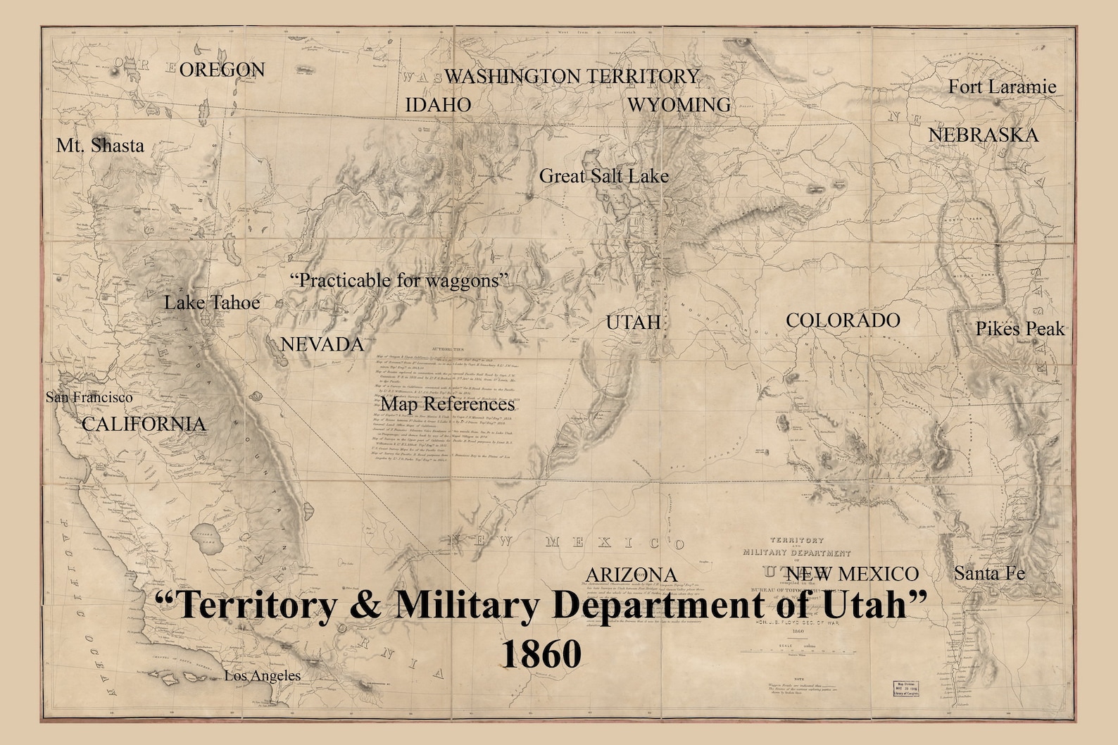 Utah Territory Military 1860 Old Map California Nevada Colorado New ...