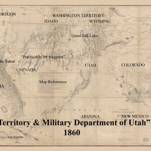 Utah Territory Military 1860 Old Map California Nevada Colorado New ...