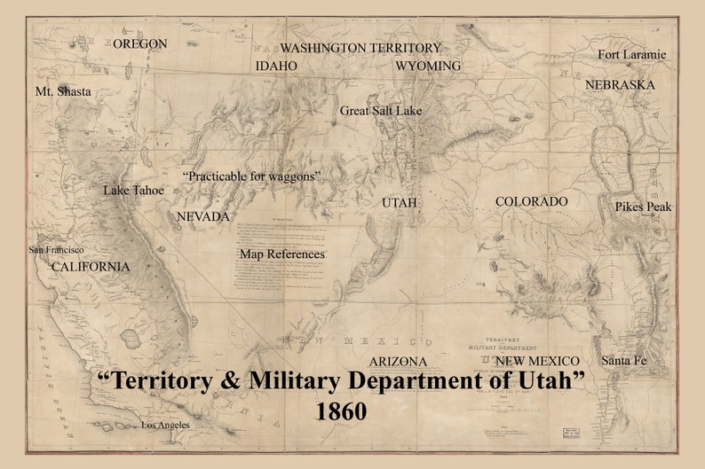 Utah Territory Military 1860 Old Map California Nevada | Etsy