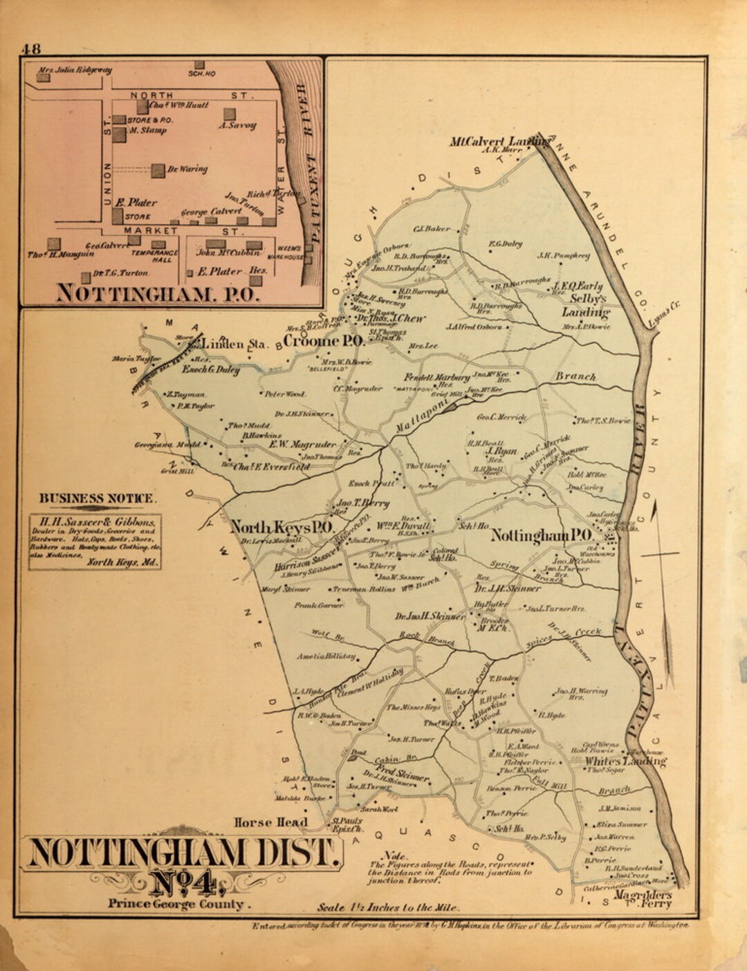 Nottingham District 1879 Old Town Map - Homeowner Names Prince George ...