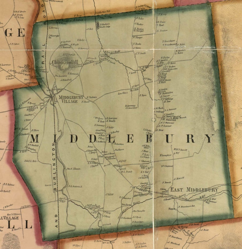 Addison County Vermont 1857 Old Wall Map Reprint With - Etsy