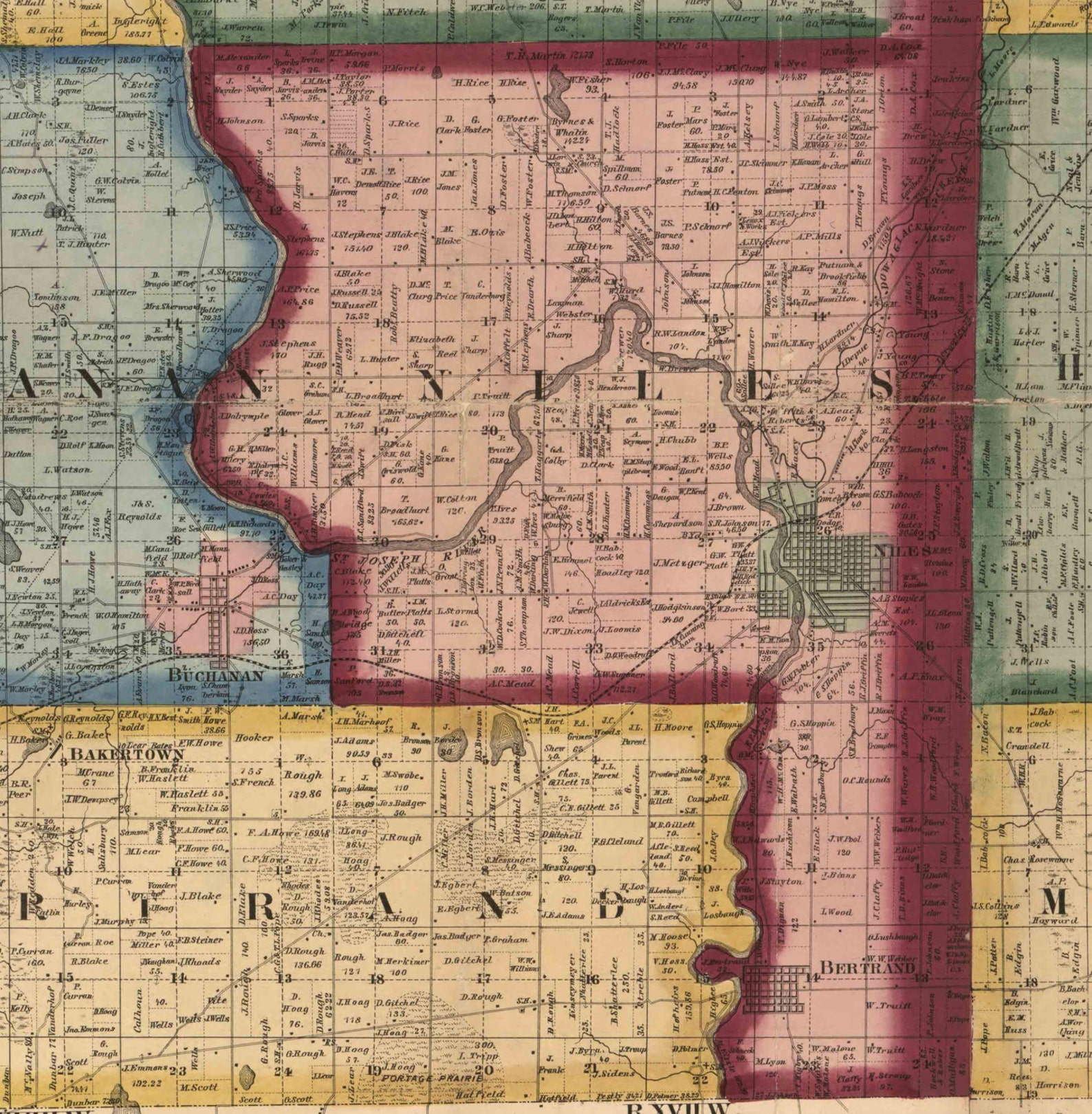 Cass, Van Buren and Berrien Counties Michigan 1860- Old Wall Map ...
