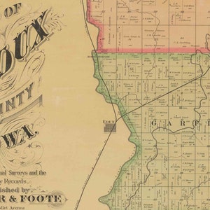 Sioux County Iowa 1884 Old Wall Map With Landowner Names Farm Lines ...