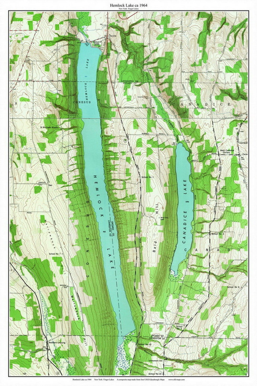 Hemlock Lake - 1964 USGS Old Topographic Map Custom Composite Reprint ...