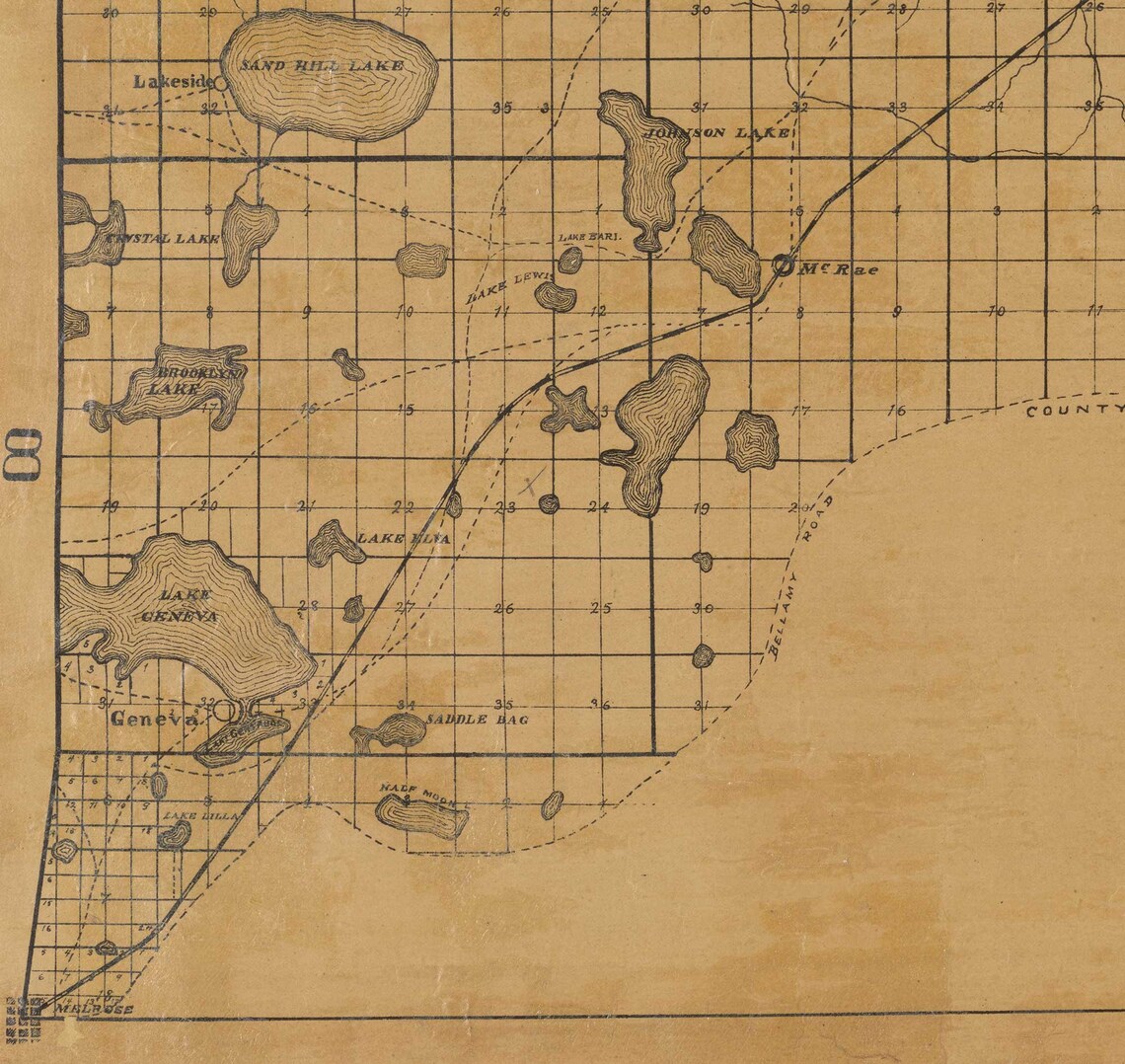 Clay County Florida 1885 Old Wall Map Reprint With Roads, Sections, and ...
