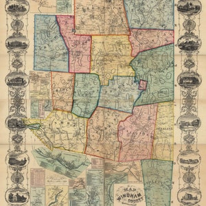 Windham County Connecticut 1856 - Old Wall Map Reprint With Homeowner ...