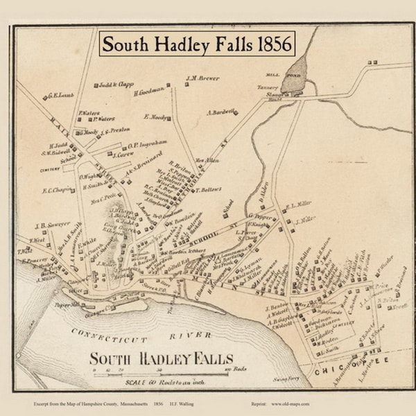 Old Map of South Hadley - Etsy