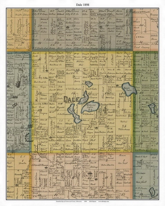 Dale 1898 Old Town Map With Homeowner Names Minnesota Harders - Etsy