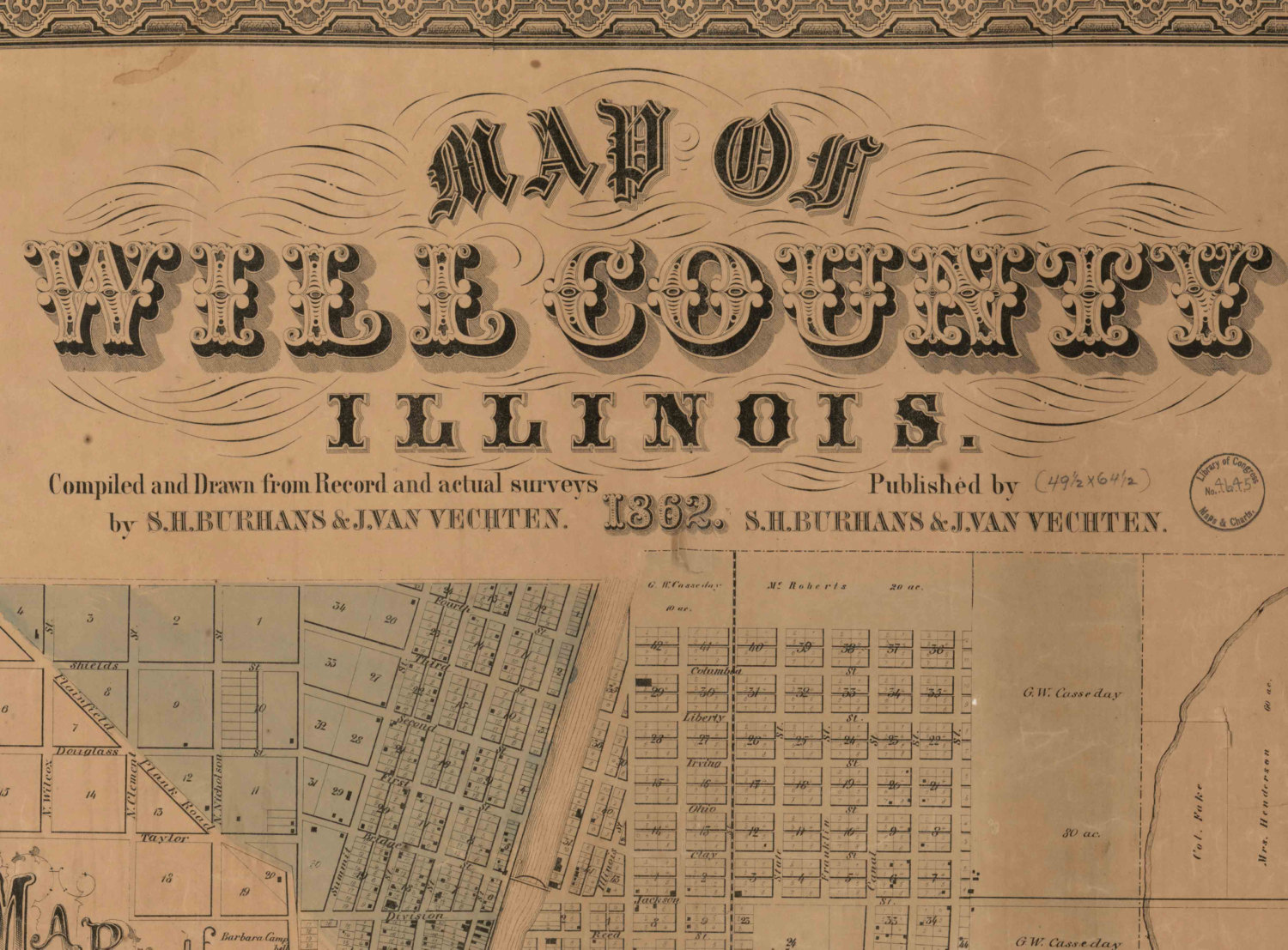 Will County Illinois 1862 Old Wall Map Reprint With Homeowner | Etsy