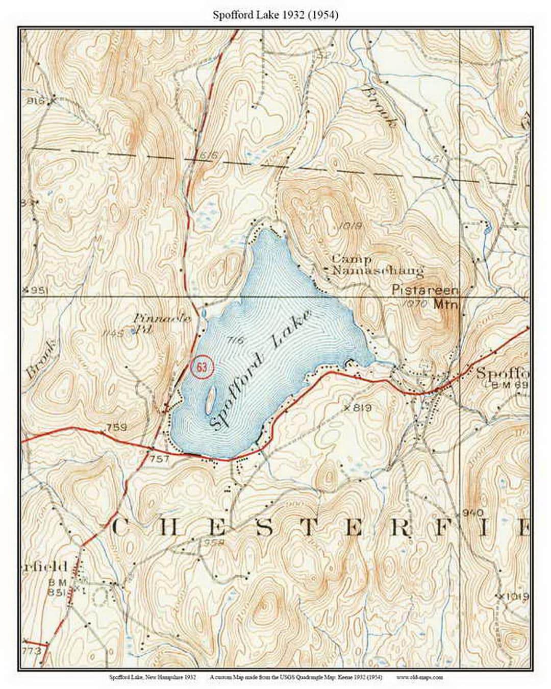 Spofford Lake - 1932 Old Topographic Map USGS Custom Reprint New ...